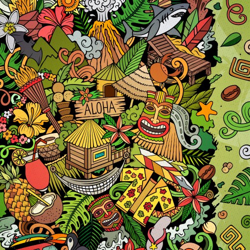 Hawaii cartoon doodles frame Royalty Free Vector Image