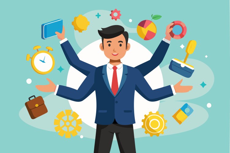 Multitasking businessman productivity icon Vector Image