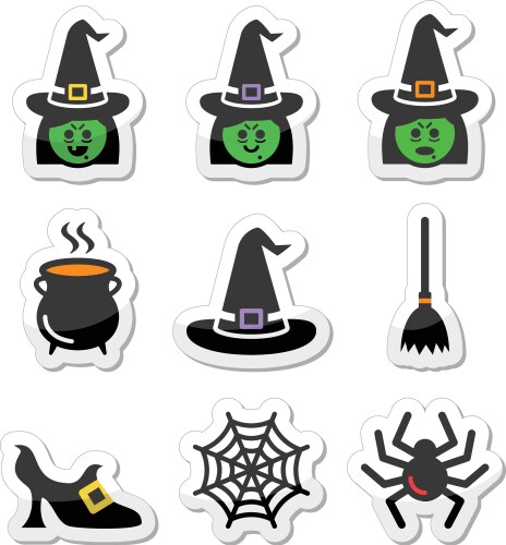 Witch halloween icons set on black Royalty Free Vector Image