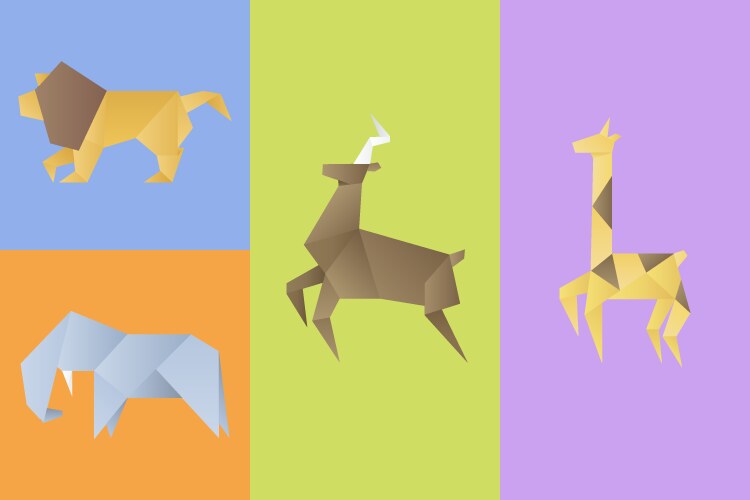 Animals paper craft polygon collection Royalty Free Vector