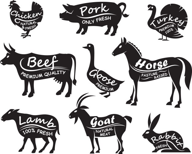 Farm animals icon set heads pig cow chicken Vector Image