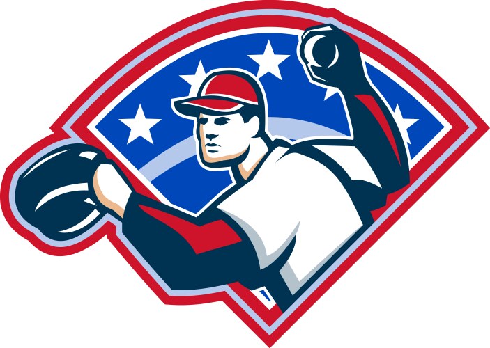 Baseball pitcher throwing fire ball diamond Vector Image