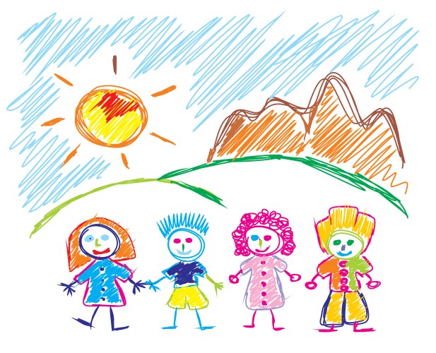 Character of moslem children walking near mosque Vector Image