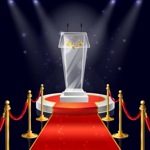 Red carpet and round stairs podium in stage Vector Image