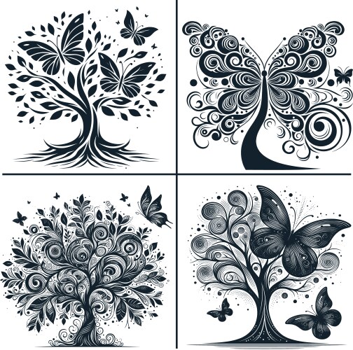 Abstract tree butterfly silhouette files Vector Image