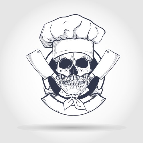 Skull in toque and crossed ladles Royalty Free Vector Image