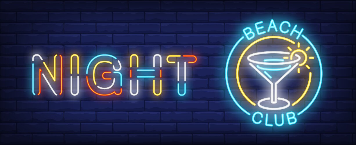 Beach club lettering and island with palms neon – Royalty-Free Vector ...