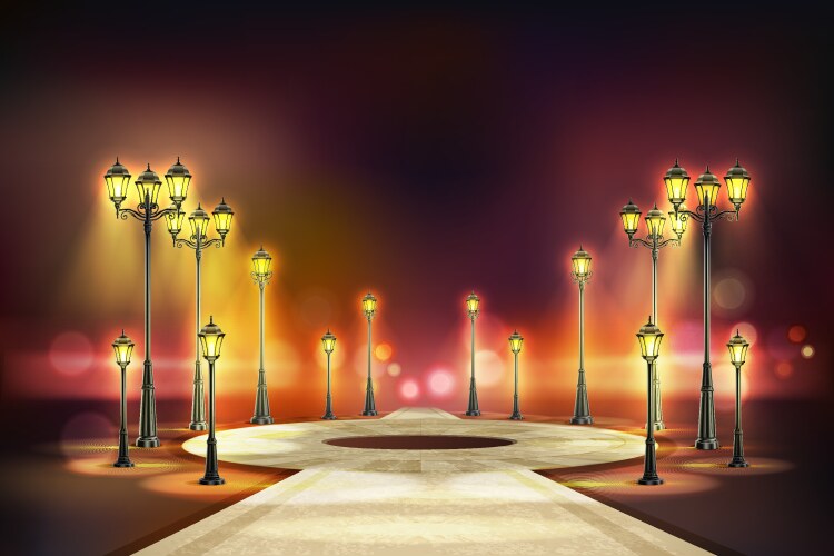 Light fountain realistic night background Vector Image