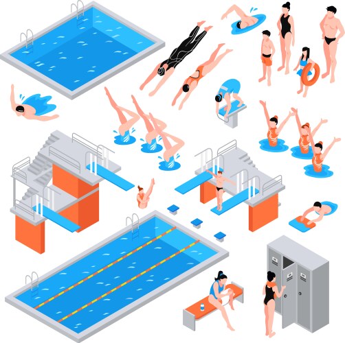 Isometric swimming pool set Royalty Free Vector Image