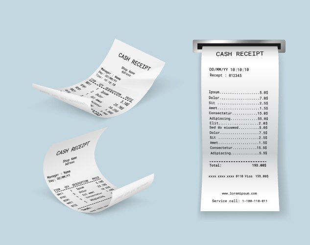 Payment paper checks realistic set Royalty Free Vector Image