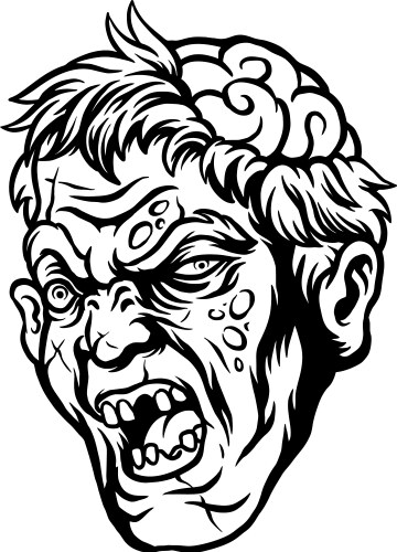 Scary zombie head outline clipart Royalty Free Vector Image