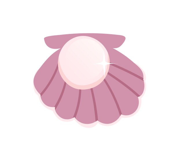Opened pink clam with pearl inside seashell Vector Image