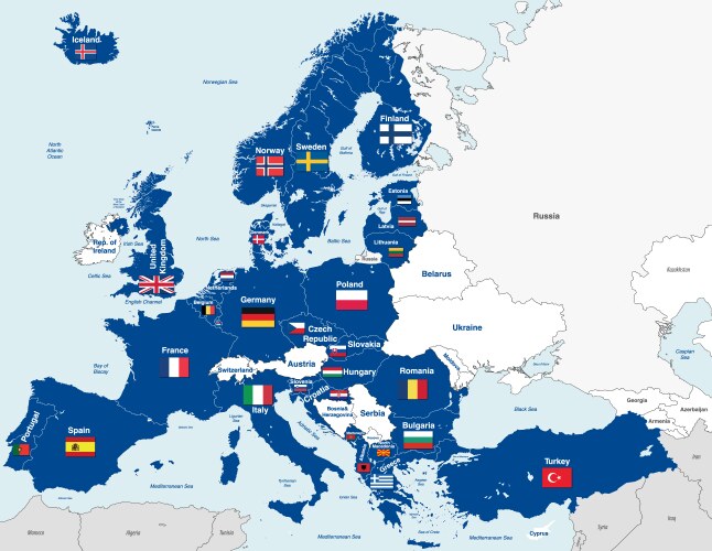 European country maps combination with flags Vector Image