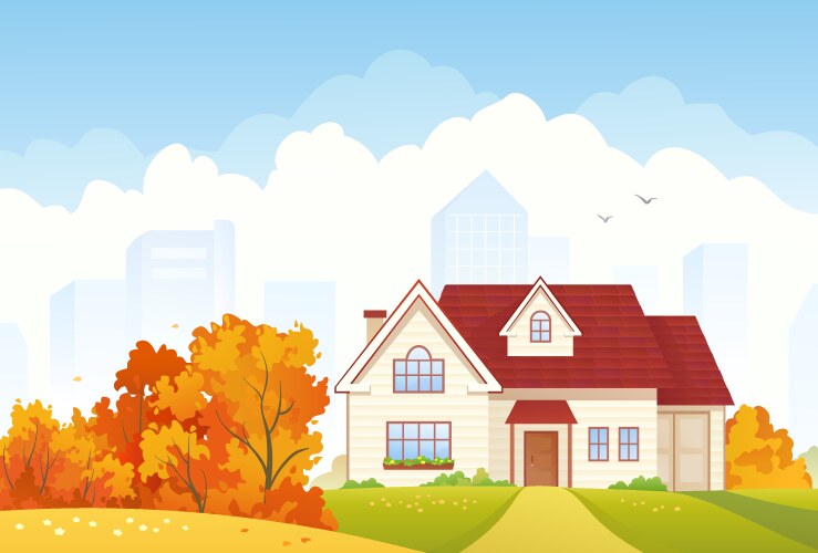 Rustic brick house autumn landscape Royalty Free Vector
