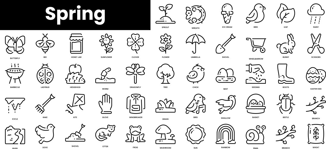 Set of outline spring icons minimalist thin Vector Image