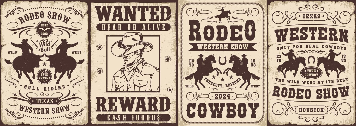 American rodeo monochrome set posters Royalty Free Vector