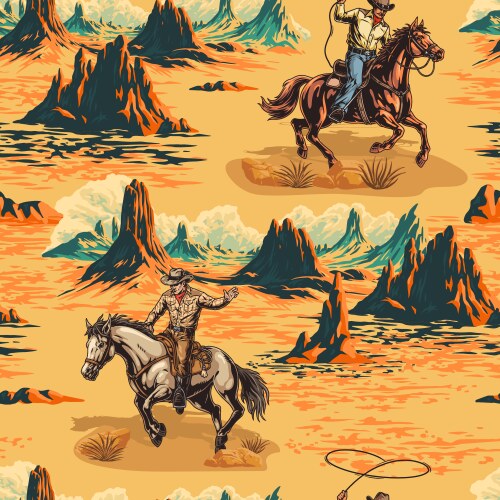 Cowboy vintage colorful seamless pattern Vector Image