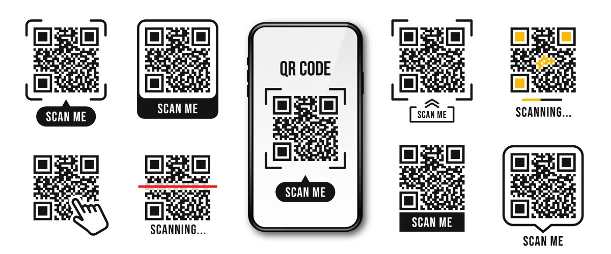 Hacker qr code set label logo with dangerous Vector Image