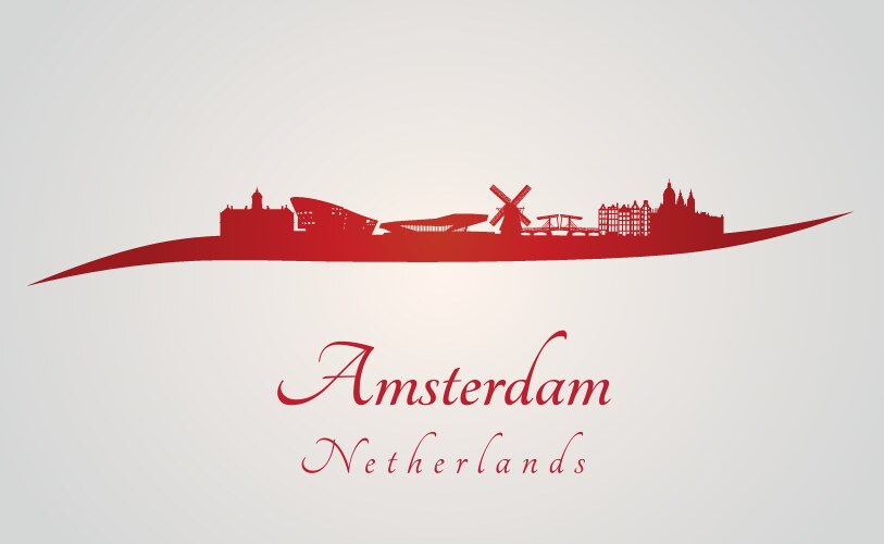 Amsterdam skyline in orange background Royalty Free Vector