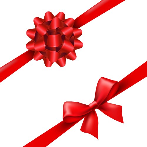 Red gift ribbon with round rosette bow realistic Vector Image