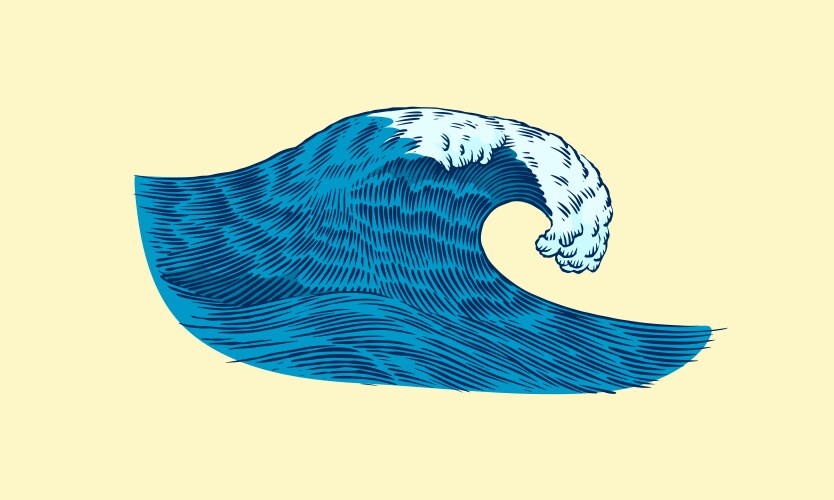 Atlantic tidal waves and red sun vintage old Vector Image