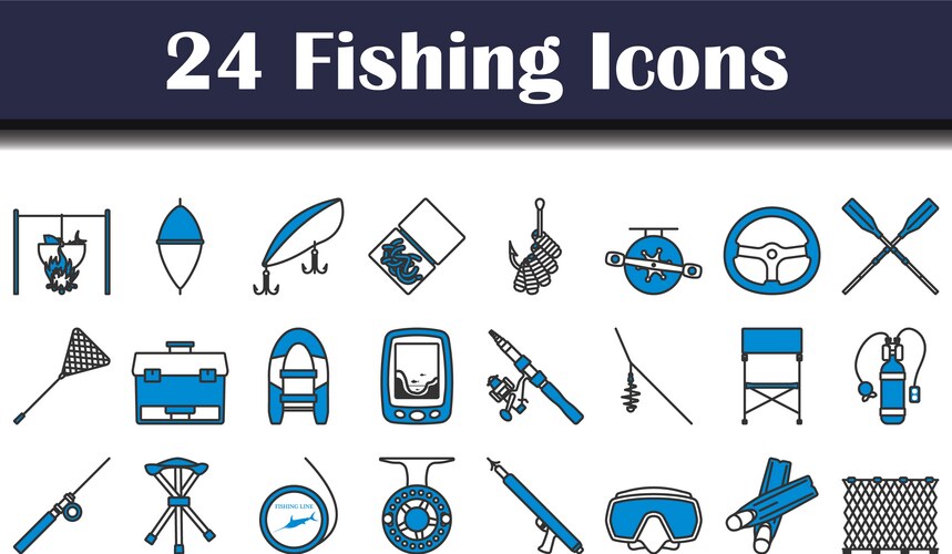 Fishing industry line icons fishery boat fishes Vector Image