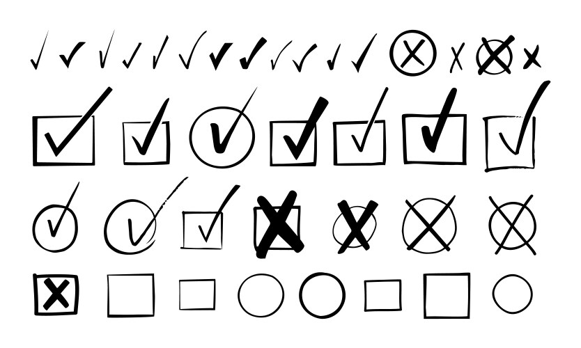 Set hand drawn check v signs isolated Royalty Free Vector