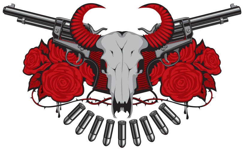 Banner with two revolvers hat bullets and roses Vector Image