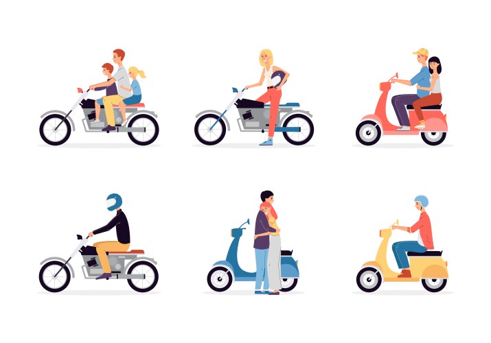 Bikers with motobikes motorcycle riders Royalty Free Vector