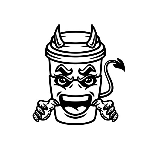 Devil coffee paper cup cartoon mascot character Vector Image