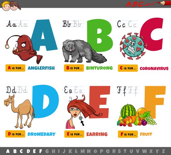 Alphabet with objects for kids Royalty Free Vector Image