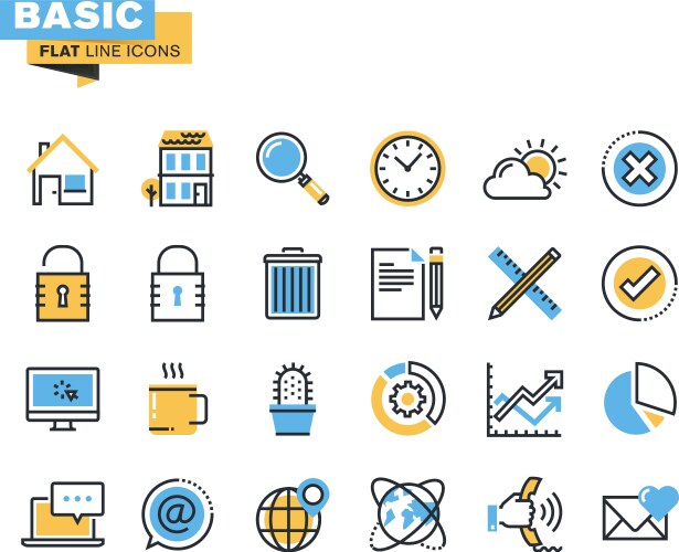 Flat line icon pack for designers and developers Vector Image