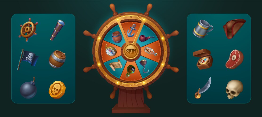 Pirate game ui icons cartoon set Royalty Free Vector Image