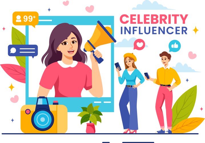 Celebrity influencers with posts on internet Vector Image
