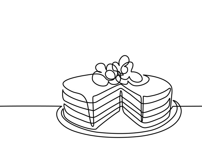 Continuous line drawing of birthday cake Vector Image