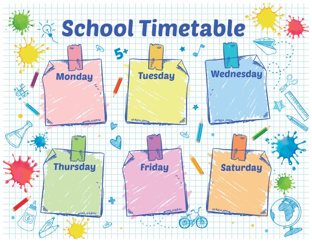 Hand drawn school timetable template Royalty Free Vector