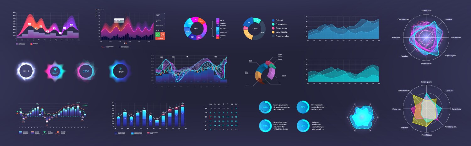 Infographic elements on dark background Royalty Free Vector