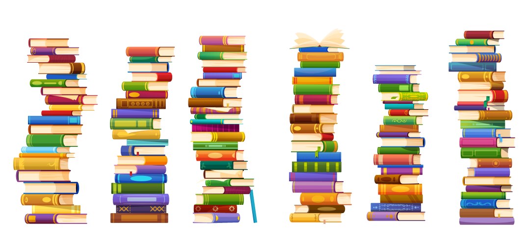 High book stacks in piles school textbooks heaps Vector Image