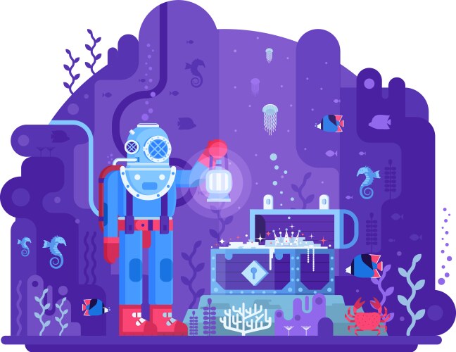 Pixel art retro deep sea diver in aqua suit Vector Image