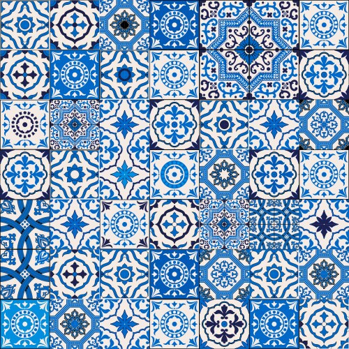 Moroccan tiles design seamless navy blue pattern Vector Image