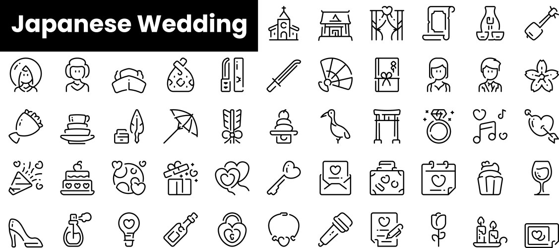 Set of outline sakura festival icons minimalist Vector Image