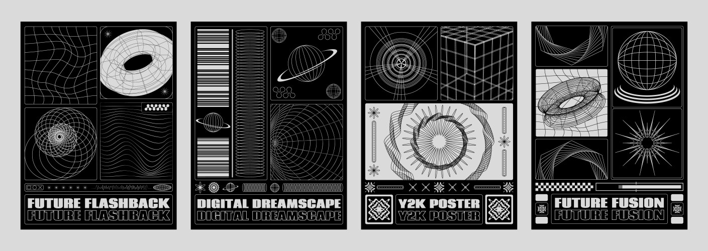 Y2k style poster design template set Royalty Free Vector