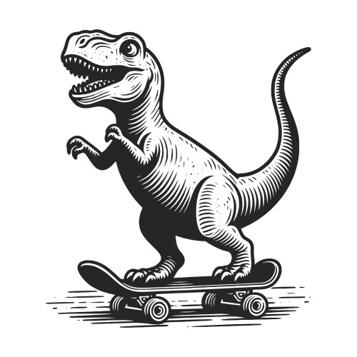 Cartoon dinosaur riding skateboard sketch Vector Image
