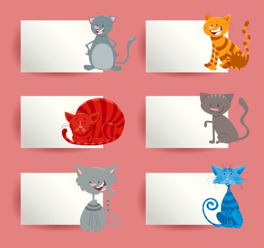 Cartoon cats and kittens with cards design set Vector Image