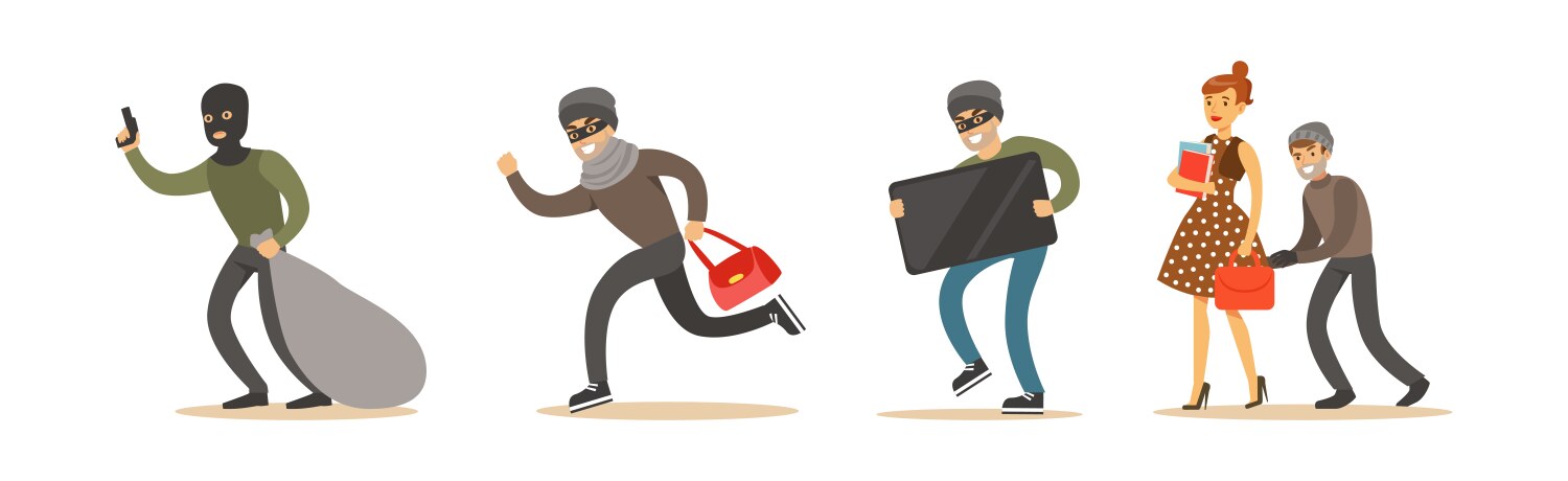 Male thief in mask set robber cartoon characters Vector Image