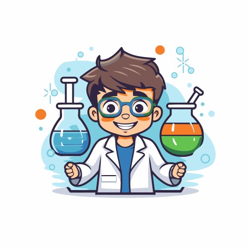 Scientist Boy Cartoon Character With Science Vector Image
