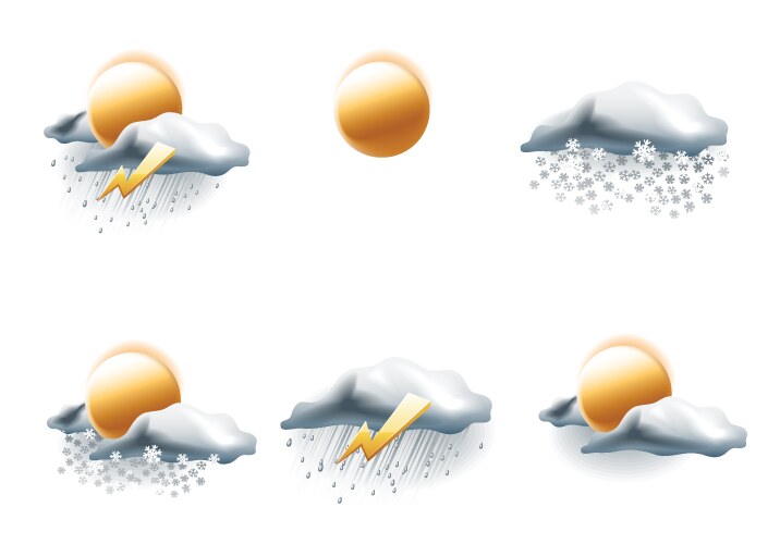 Collection of funny weather icons realistic Vector Image