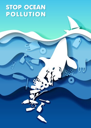 Marine pollution in paper art Royalty Free Vector Image