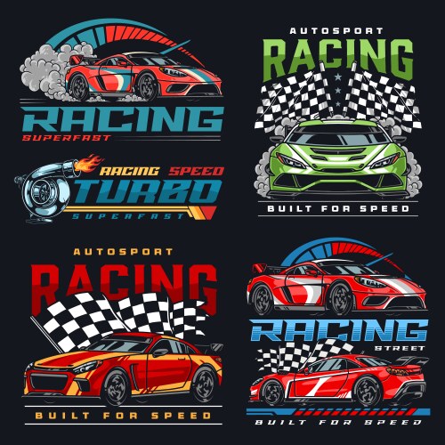 Street racing colorful set flyers Royalty Free Vector Image