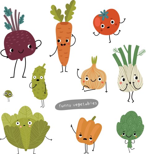 Vegetables characters set Royalty Free Vector Image